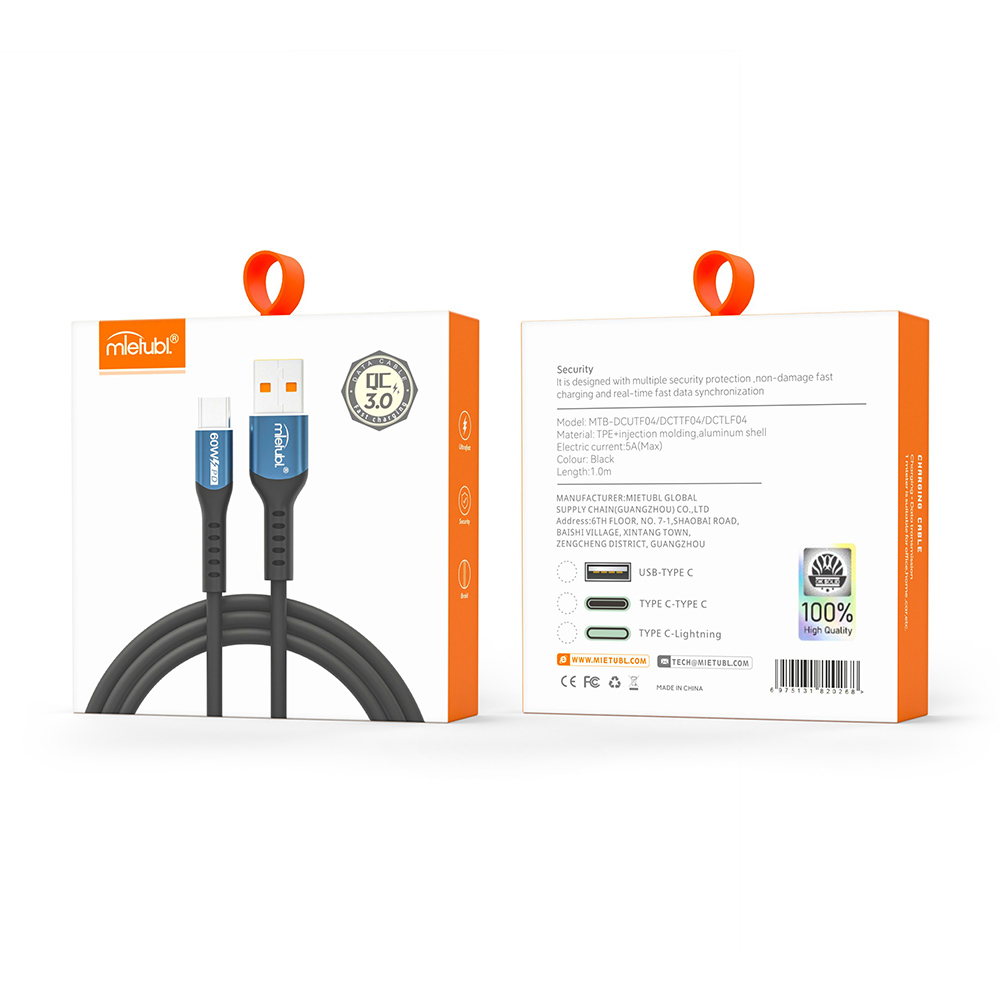 Cable de carga rápida y datos MIETUBL USB a Tipo-c de 5A / 60W