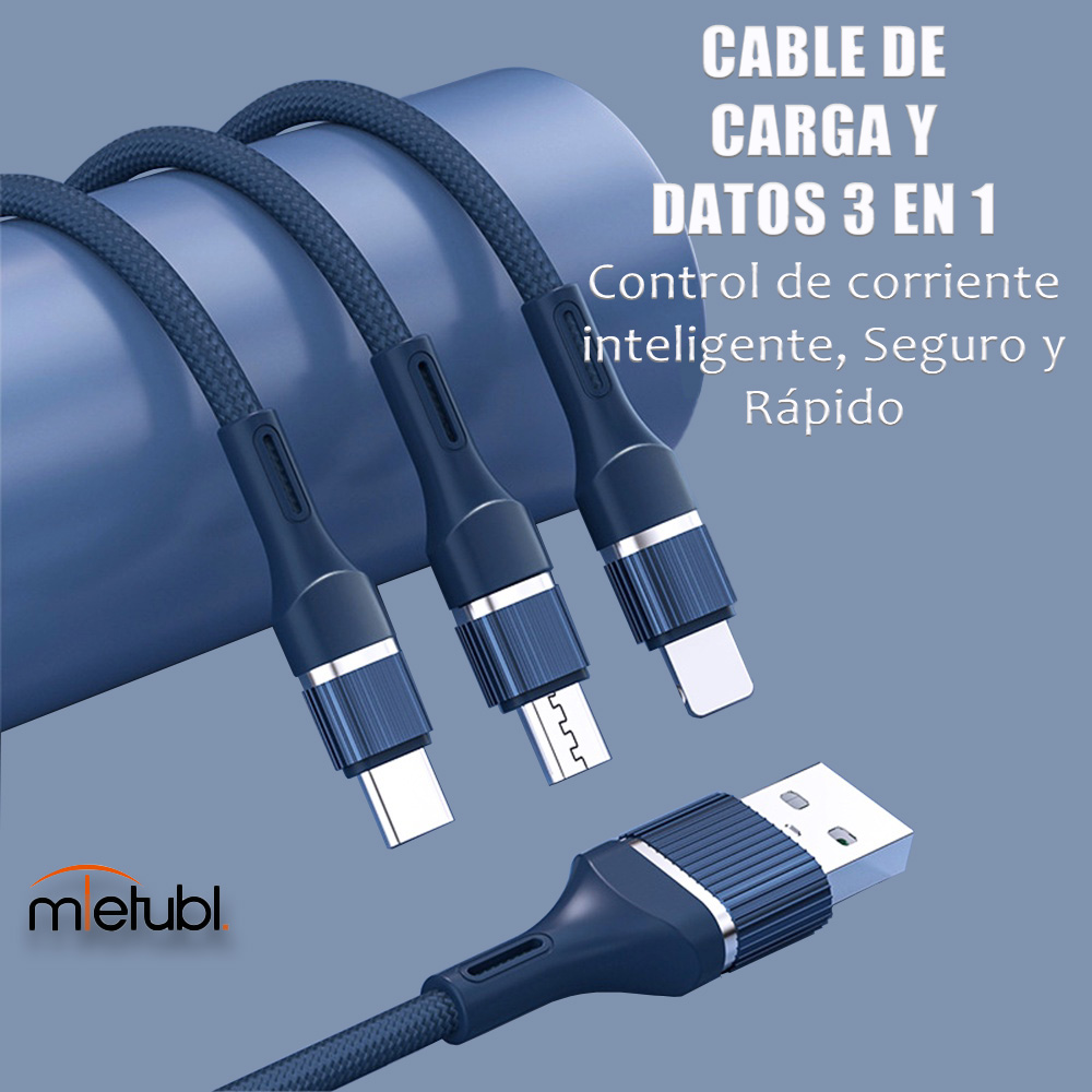 Cable de carga y datos MIETUBL Usb 3 En 1 Tipo-c / Micro Usb /Apple Lightning