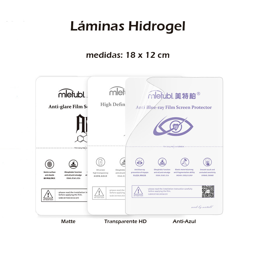 Pack 15 Láminas de Hidrogel Mietubl HD, MATTE, ANTI AZUL, PRIVACY MATTE